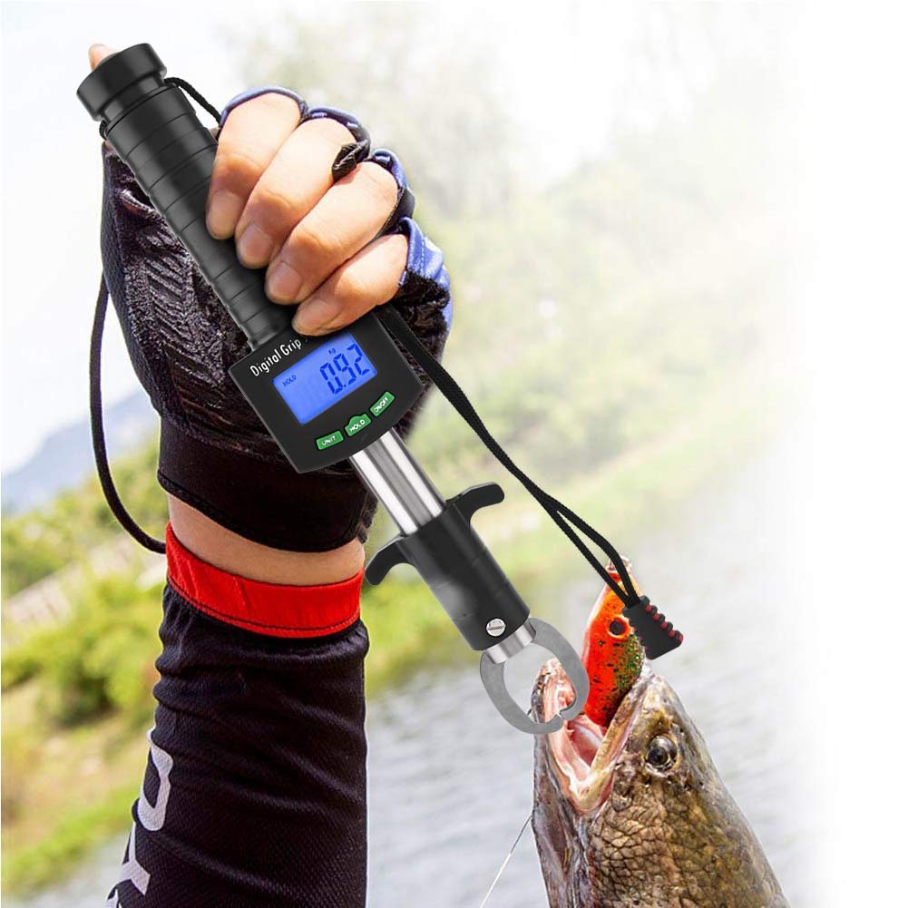 25kg/55lb Muti-Function 3-in-1 Fish Lip Fish Lip Grabber with Digital Weight Scale & 1m Tape Measure for Fly Fishing Tool, Fishing Gear, Fishing Gifts for Men