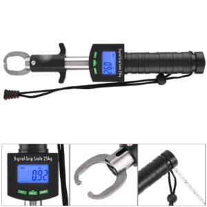 25kg/55lb Muti-Function 3-in-1 Fish Lip Fish Lip Grabber with Digital Weight Scale & 1m Tape Measure for Fly Fishing Tool, Fishing Gear, Fishing Gifts for Men