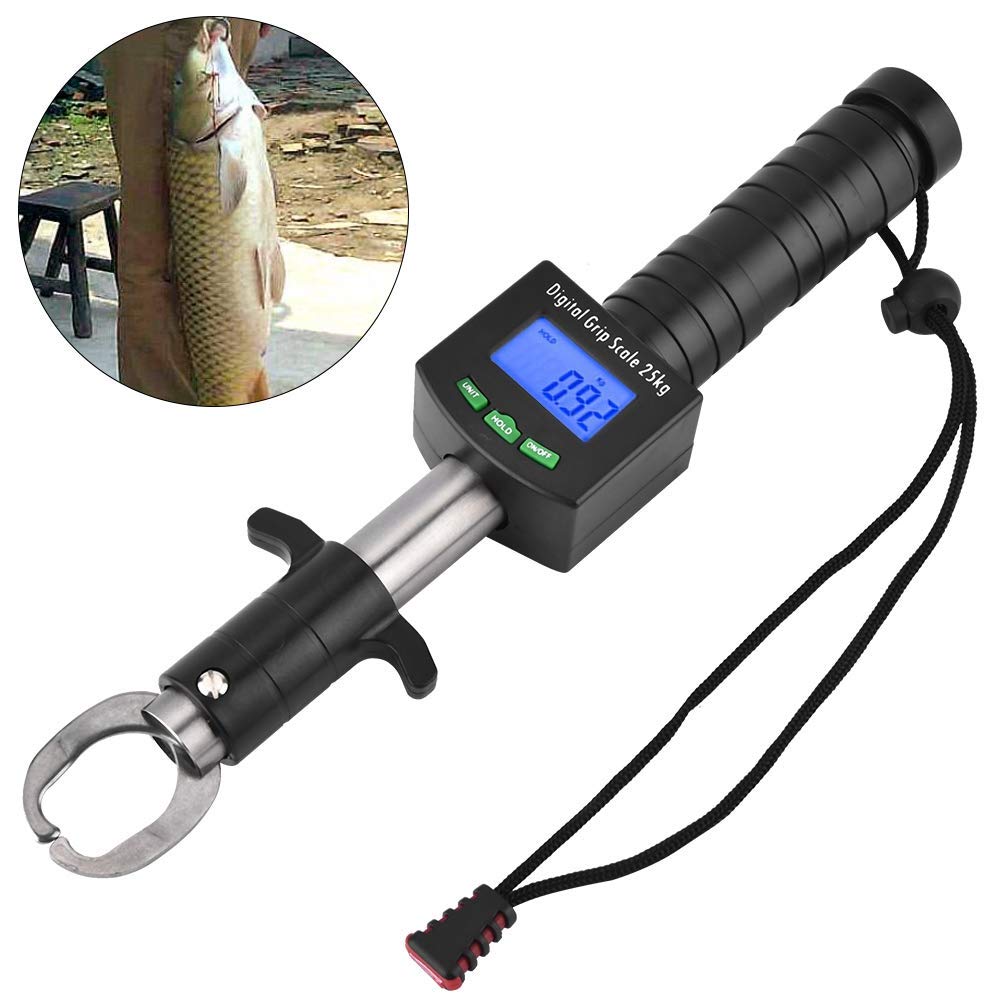 25kg/55lb Muti-Function 3-in-1 Fish Lip Fish Lip Grabber with Digital Weight Scale & 1m Tape Measure for Fly Fishing Tool, Fishing Gear, Fishing Gifts for Men