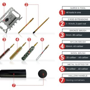 Micro, All-in-One Professional 9mm Pistol Cleaning Kit - 357, 380, 38, 40, 44 mag, 45 Swivel Handle, 2 Rods, 3 Clean Brushes – Premium Steel & Nylon with Durable Lifelong Construction + Deluxe X-Tool