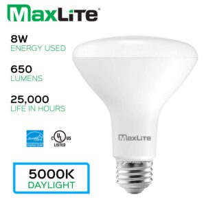 Maxlite BR30 LED Flood Light Bulbs, 65W Equivalent, Daylight 5000K, 650 Lumens, Dimmable, Energy Star, E26 Medium Base, 12-Pack