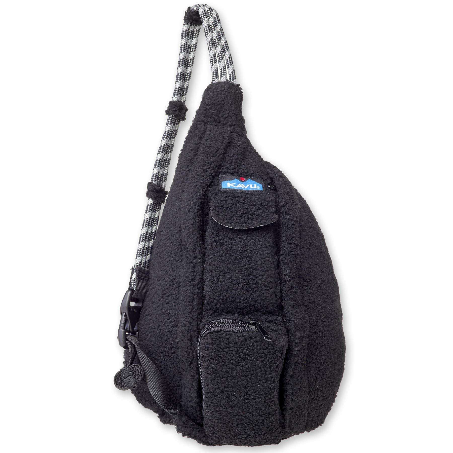 KAVU Mini Rope Fleece Bag Sling Crossbody Sherpa Backpack Travel Purse - Black