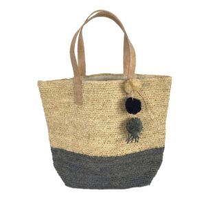 mar y sol montauk crocheted raffia colorblock tote bag (dove grey)