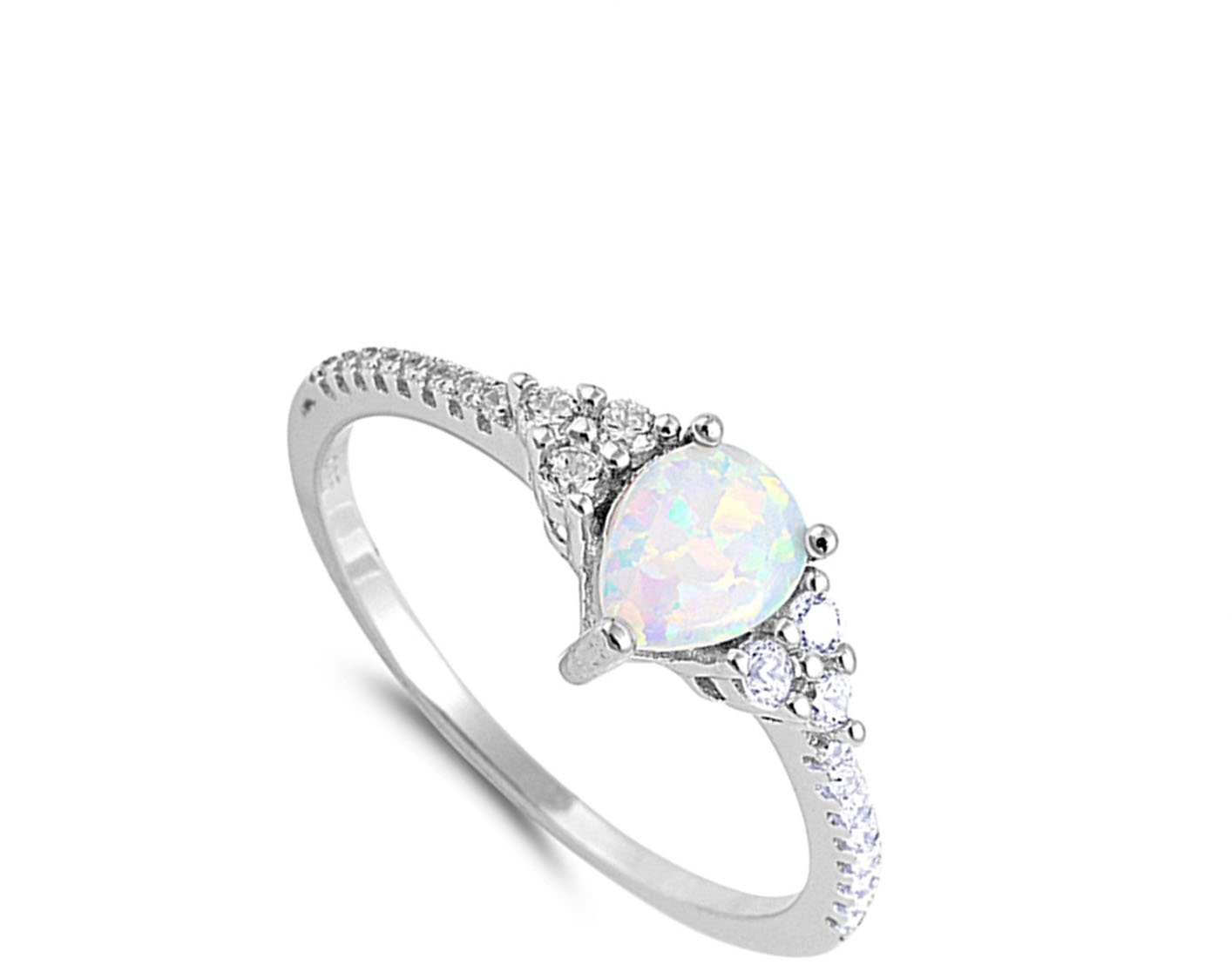 Vintage Style White Simulated Opal Ring .925 Sterling Silver Size 12