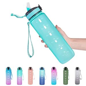 eyq 32 oz water bottle with time marker, carry strap, leak-proof tritan bpa-free, ensure you drink enough water for fitness, gym, camping, outdoor sports (mint green)