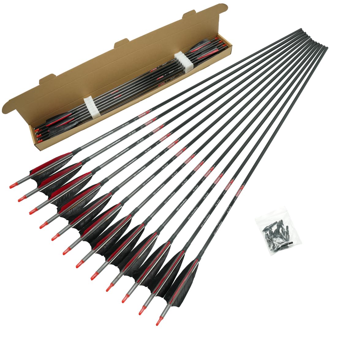 Linkboy Archery Pure Carbon Arrows Spine 300 340 400 500 600 700 800 for Compound Recurve Bow Hunting Shooting Target 12pcs (spine 400 30inch)