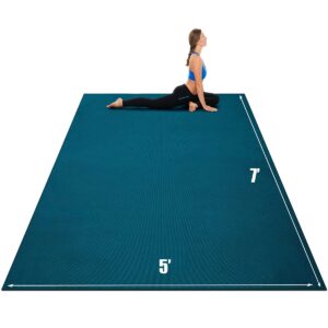 goplus large yoga mat, 7' x 5' x 8mm and 6' x 4' x 8mm with straps, eco friendly extra thick non slip barefoot fitness exercise mat for home gym floor cardio workout (oasis blue, 7'x5')