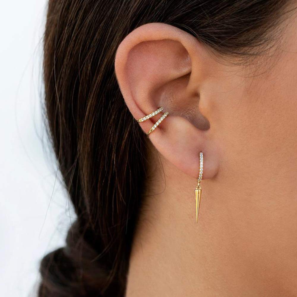 Gold Spike Earrings Huggie Hoop, 14K Gold Plated Dangle Hoop Earrings for Women Hypoallergenic Huggie Hoop Earrings Geometric Triangle Cone Dangle Earrings