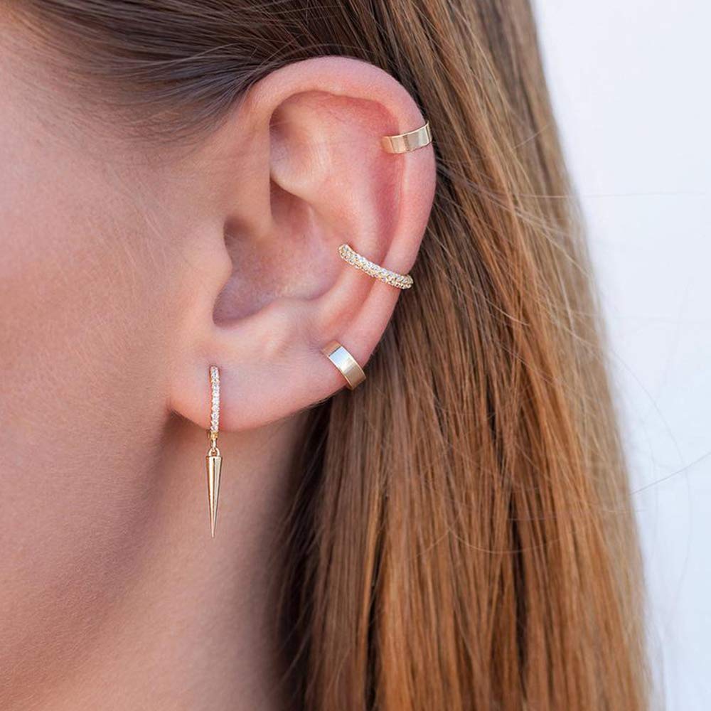 Gold Spike Earrings Huggie Hoop, 14K Gold Plated Dangle Hoop Earrings for Women Hypoallergenic Huggie Hoop Earrings Geometric Triangle Cone Dangle Earrings