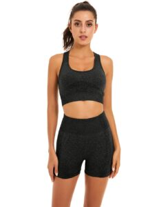 toplook women seamless yoga workout set 2 piece outfits gym shorts sports bra (black, large)