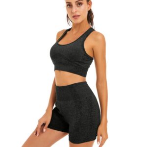 Toplook Women Seamless Yoga Workout Set 2 Piece Outfits Gym Shorts Sports Bra (Black, Large)