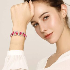 Flyonce Hot Pink Bracelet for Women, Sparkly Rhinestone Wedding Bridal Crystal Elastic Stretch Bracelets for Women