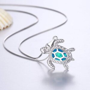 PUPILLEMON Blue Opal Sea Turtle Necklace Sterling Silver Necklace Fine Jewelry For Women Gifts