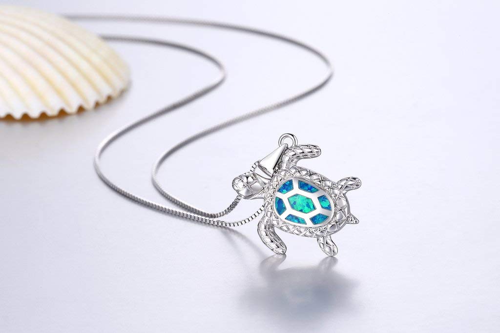 PUPILLEMON Blue Opal Sea Turtle Necklace Sterling Silver Necklace Fine Jewelry For Women Gifts