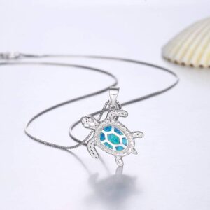 PUPILLEMON Blue Opal Sea Turtle Necklace Sterling Silver Necklace Fine Jewelry For Women Gifts