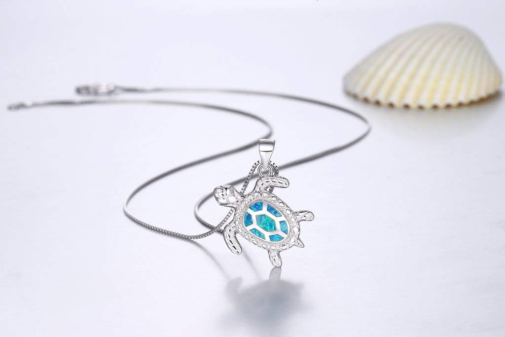 PUPILLEMON Blue Opal Sea Turtle Necklace Sterling Silver Necklace Fine Jewelry For Women Gifts