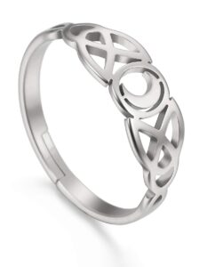 likgreat celtic trinity knot moon adjustable ring stainless steel band for women (silver tone)