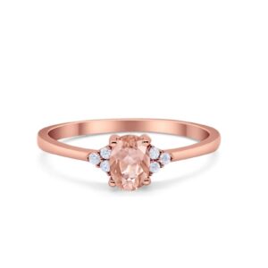 blue apple co. morganite cz rose tone size-5 minimalist 7mm oval cz trillium solitaire ring vintage style cartridge ring statement wedding engagement rings for women 925 sterling silver gifts for her