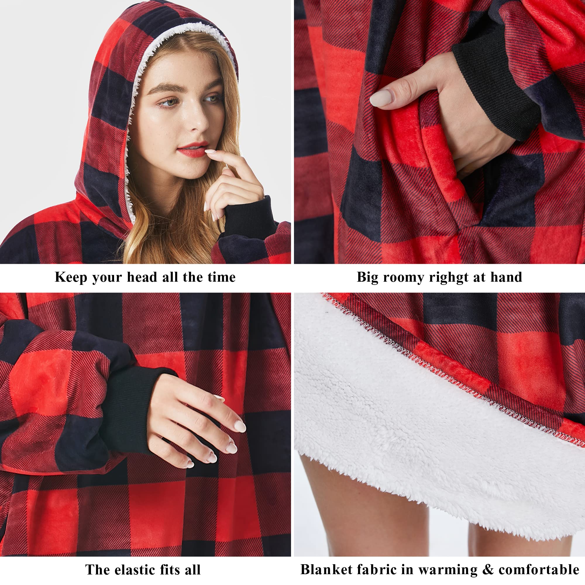 Felicigeely Blanket Hoodie, Oversized Wearable Blanket Sweatshirt for Adults Women Men Warm Cozy Thick Hoodie Blanket with Pockets and Sleeves Gift for Her Mom Girls