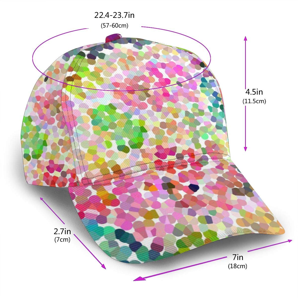 Baseball Cap Dots Pointillism Multicolor Floral Print Dad Caps Classic Fashion Casual Adjustable Sport for Women Hats