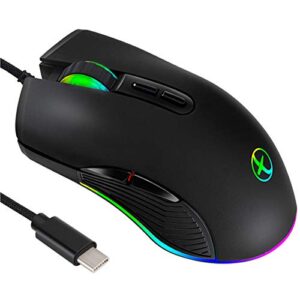 iulonee type c mouse, wired usb c mice gaming mouse ergonomic 4 rgb backlight 3200 dpi compatible with m@c, matebook, chromebook, hp omen, windows pc, laptop and more usb type c devices (black)