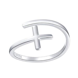 daochong simple cross ring sterling silver adjustable cross wrap open ring for women daughter girlfriend easter gift, size 6