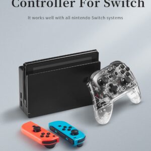 Switch Controller, Pro Controller for Switch/Switch Lite/Switch OLED, Adjustable Turbo, Vibration Motion, Gyro, Transparent