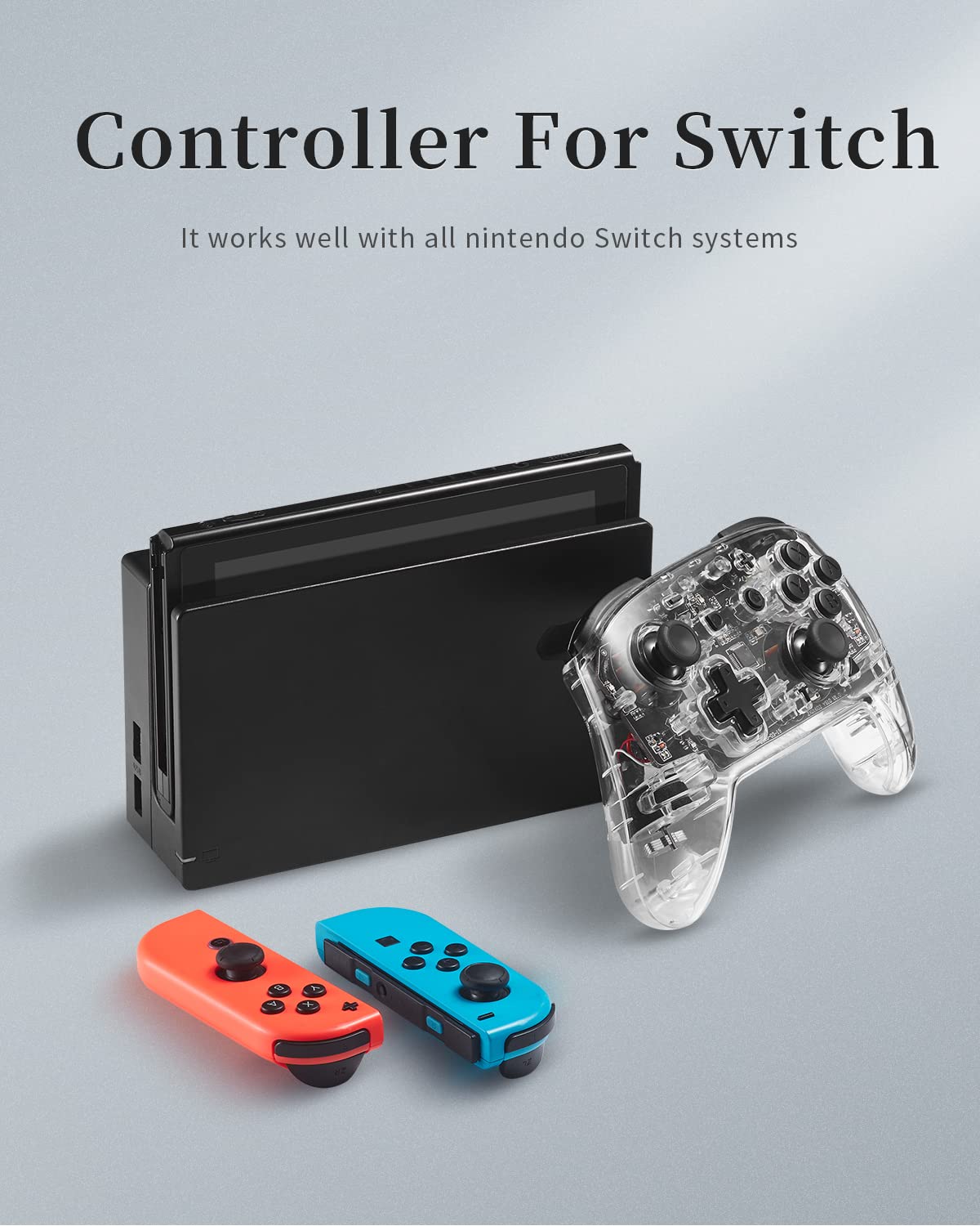 Switch Controller, Pro Controller for Switch/Switch Lite/Switch OLED, Adjustable Turbo, Vibration Motion, Gyro, Transparent