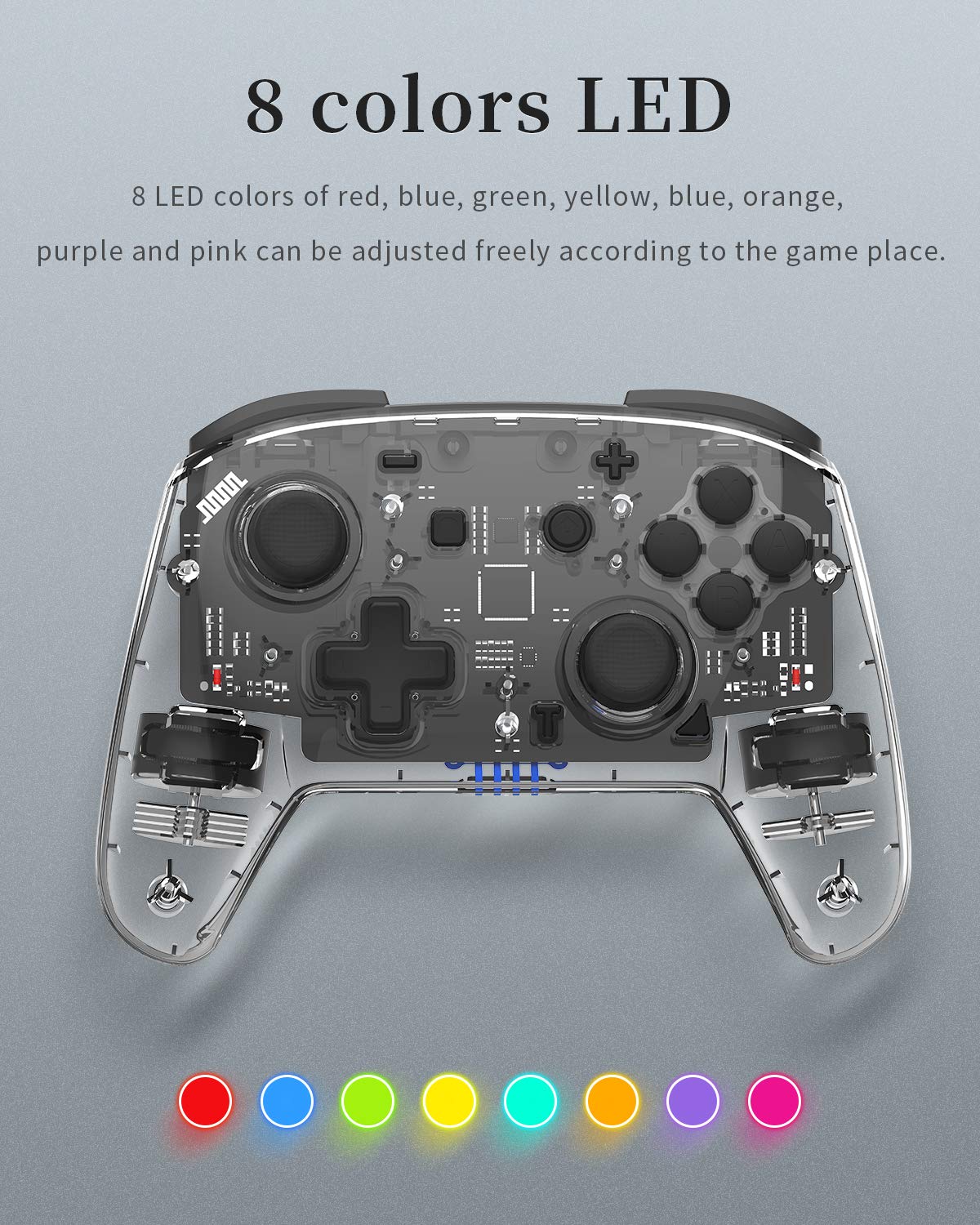 Switch Controller, Pro Controller for Switch/Switch Lite/Switch OLED, Adjustable Turbo, Vibration Motion, Gyro, Transparent