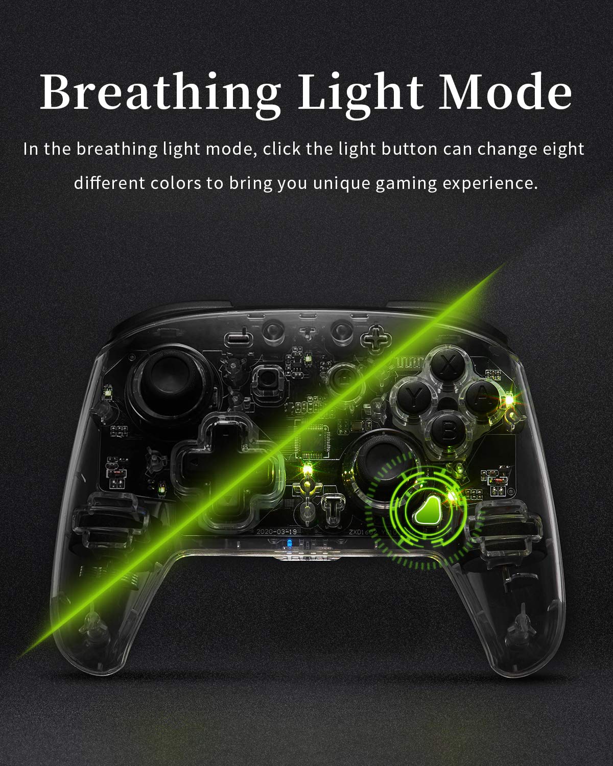 Switch Controller, Pro Controller for Switch/Switch Lite/Switch OLED, Adjustable Turbo, Vibration Motion, Gyro, Transparent