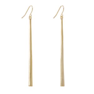 bonaluna long, thin, hammered, shield metal bar basic dangle drop earrings for women