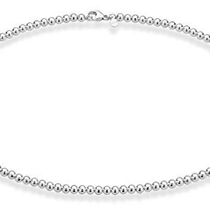 Miabella Italian 925 Sterling Silver Handmade 4mm Bead Ball Strand Chain Necklace for Women, Made in Italy (Length 18 Inches (Small))