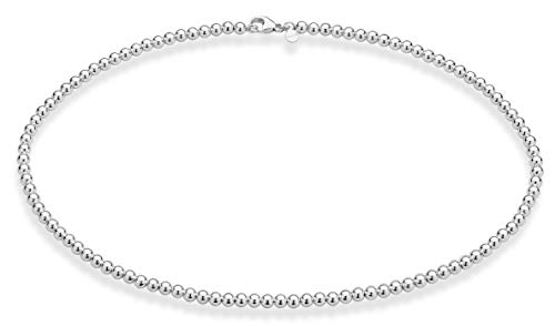 Miabella Italian 925 Sterling Silver Handmade 4mm Bead Ball Strand Chain Necklace for Women, Made in Italy (Length 18 Inches (Small))