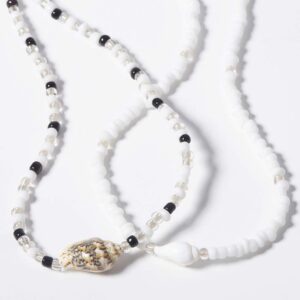 DOUBNINE White Black Beaded Ocean Shell Choker Set Seed Necklace Women Dainty Fashion