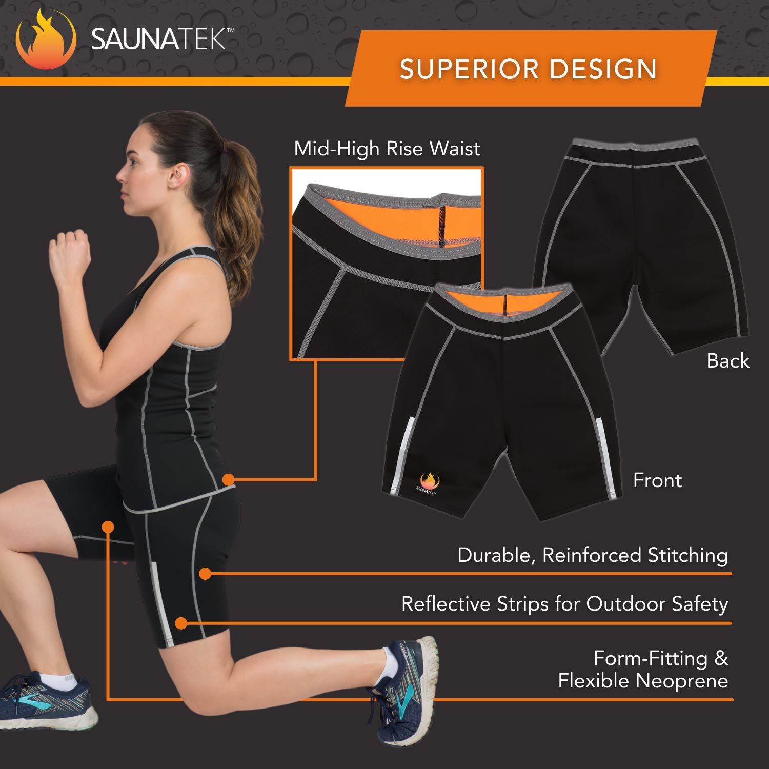 SaunaTek Women's Sauna Sweat Suit Shorts for Exercise and Heat Training, Neoprene, Medium