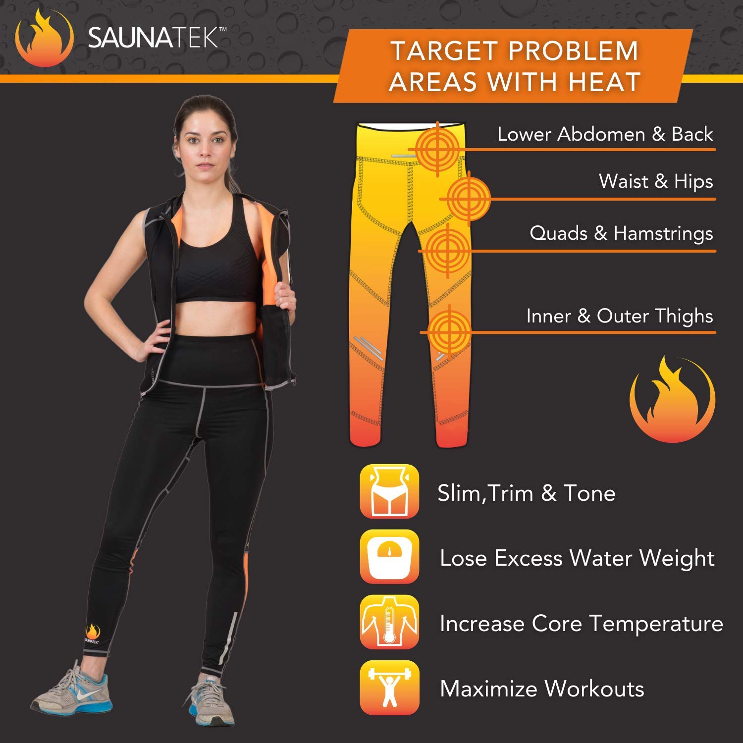 SaunaTek Women's Sauna Sweat Suit Paneled Legging for Exercise and Heat Training, Neoprene, Large