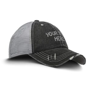 distressed cap trucker hat custom personalized text word name dad hats for men black gray