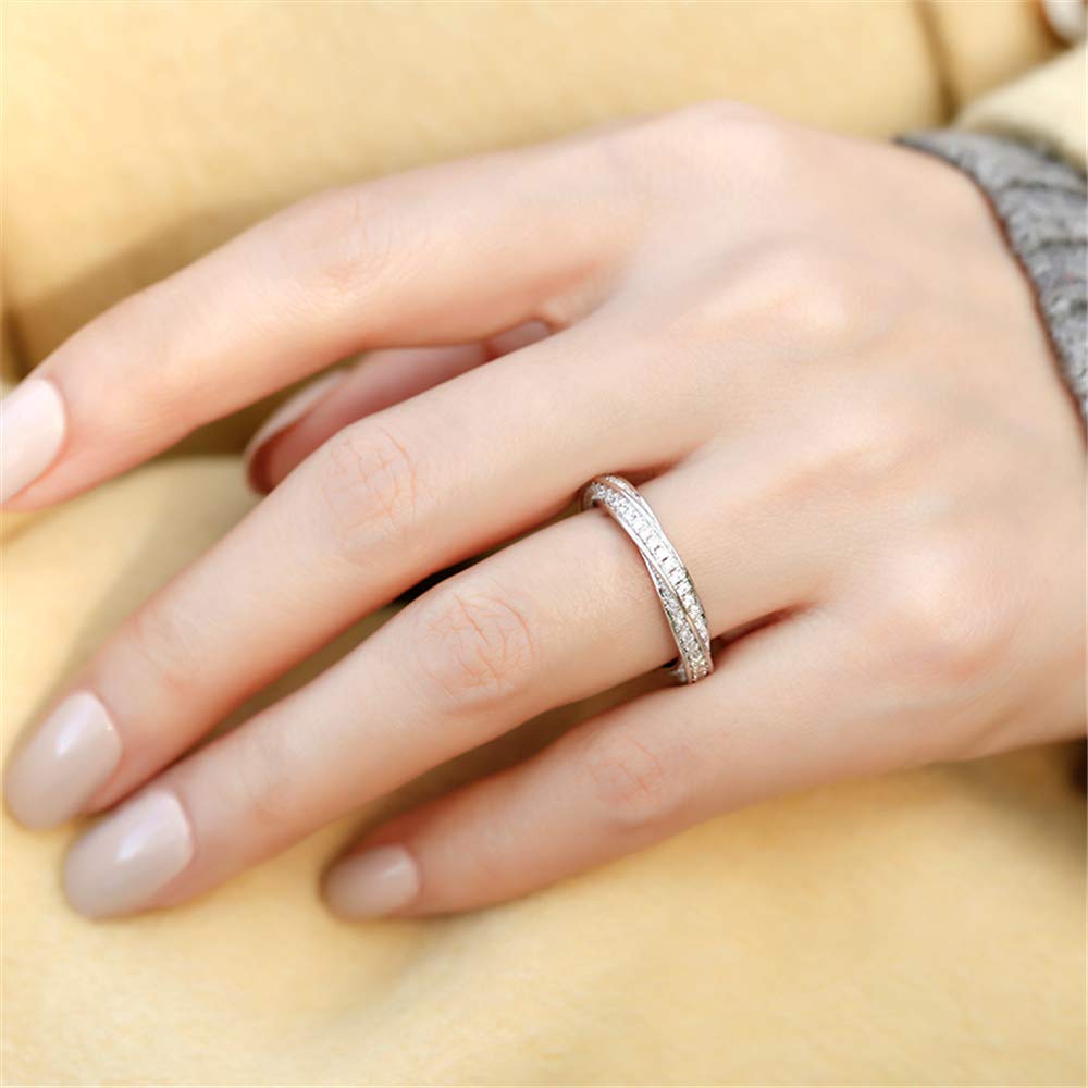 Jeulia Simple Twist Rings 925 Sterling Silver Women's Band Diamond Wedding Rings Engagement Statement Ring Band Anniversary Promise Ring for Her with Gift Box (Silver, 9.5)