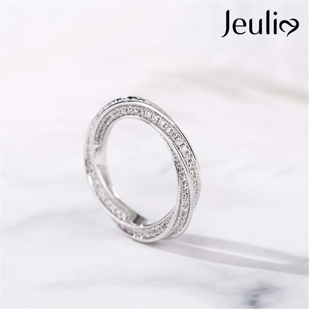 Jeulia Simple Twist Rings 925 Sterling Silver Women's Band Diamond Wedding Rings Engagement Statement Ring Band Anniversary Promise Ring for Her with Gift Box (Silver, 9.5)