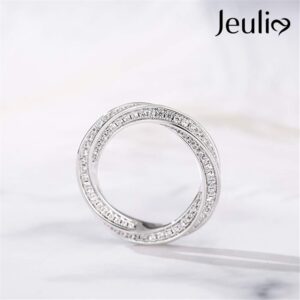 Jeulia Simple Twist Rings 925 Sterling Silver Women's Band Diamond Wedding Rings Engagement Statement Ring Band Anniversary Promise Ring for Her with Gift Box (Silver, 9.5)