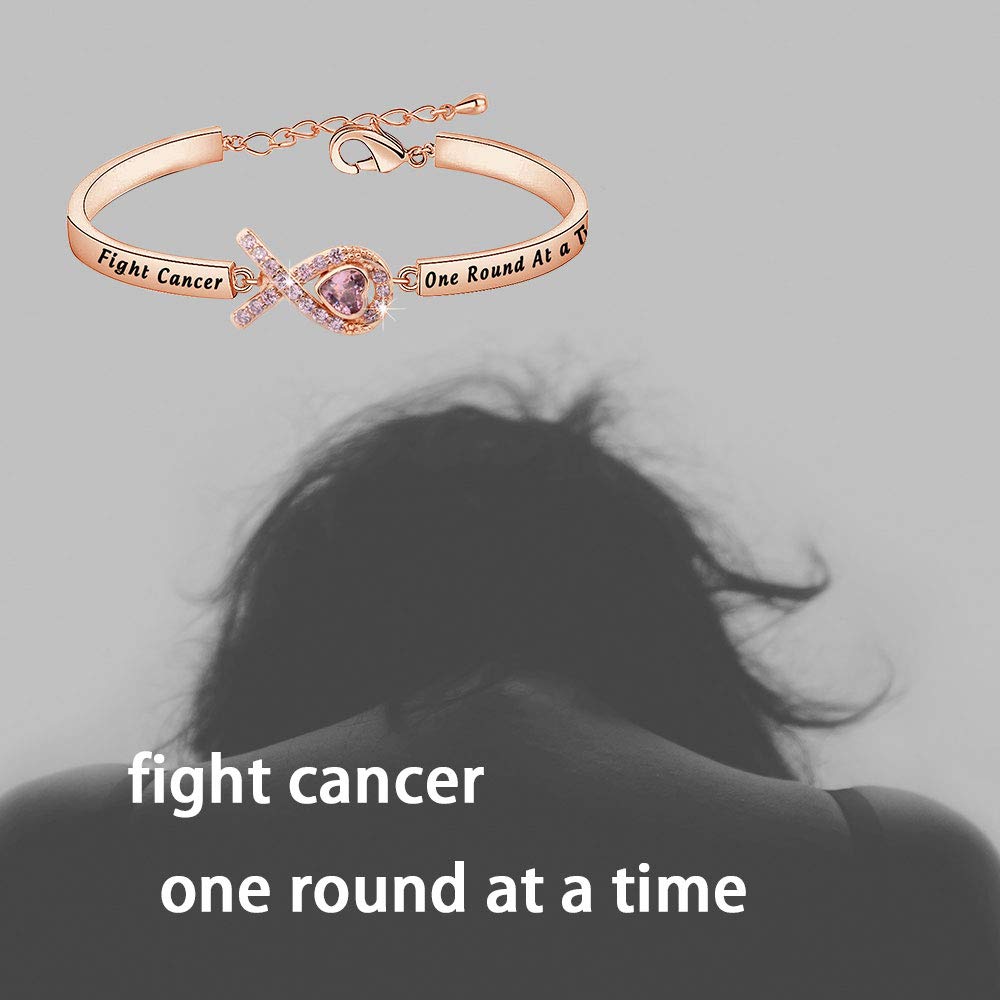 MAOFAED Cancer Fighter Gift Cancer Survivor Gift Fight Cancer One Round At A Time Cancer Awareness Jewelry Cancer Patients Jewelry Gift For Her (fight cancer one round RG)