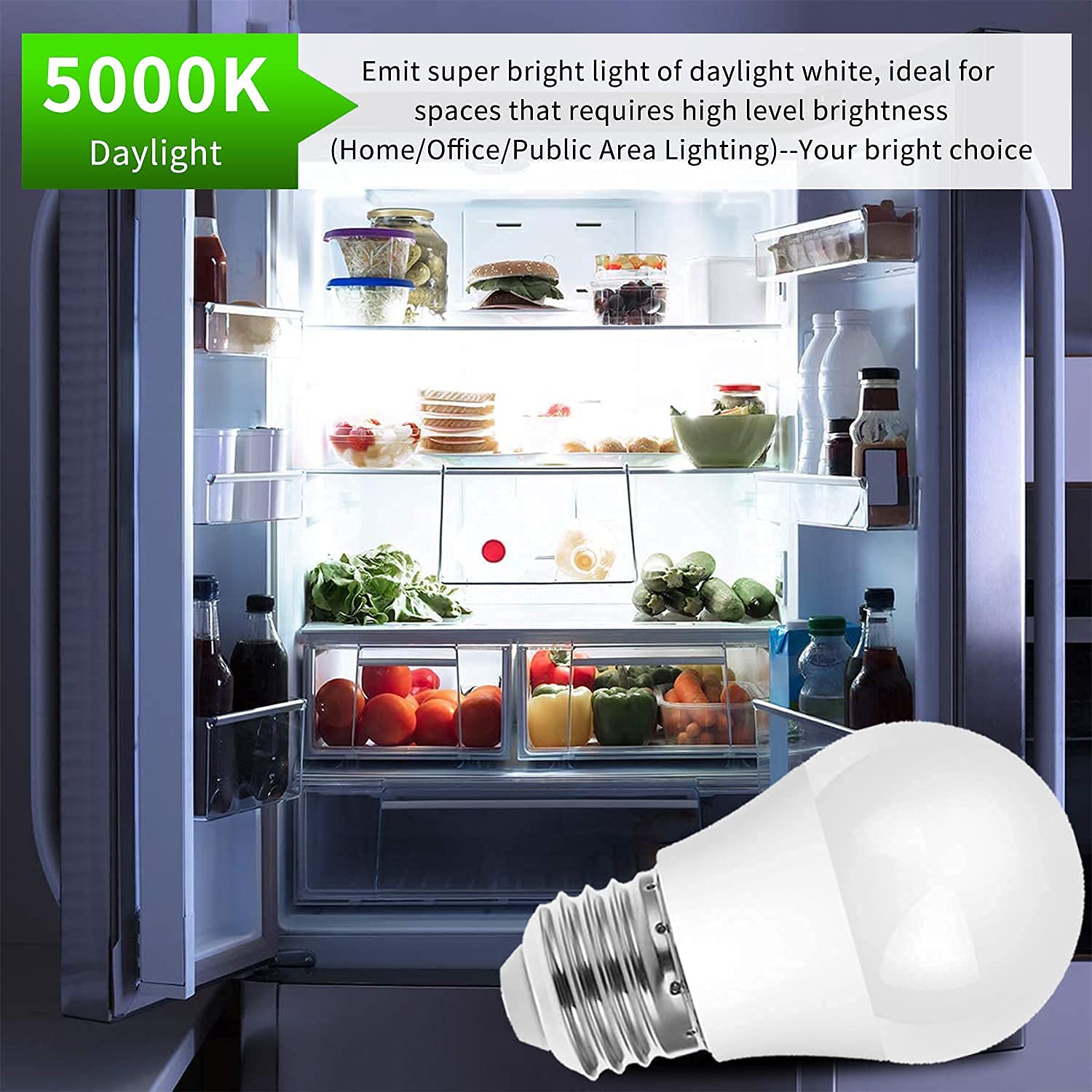 LED Refrigerator Light Bulb, 40W Equivalent LED A15 Bulb, 5W Daylight 5000K E26 Medium Base, Waterproof Appliance Bulb for Fridge Freezer Ceiling Fan, Non-Dimmable, 2 Packs