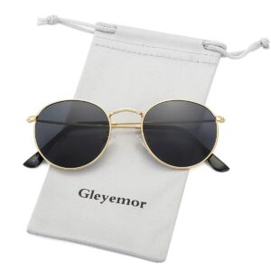 gleyemor classic polarized round sunglasses for women men, trendy metal frame shades (gold/grey)