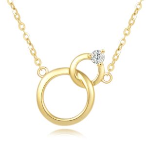 agvana 14k solid yellow gold diamond two interlocking infinity double circle dainty pendant necklace fine jewelry christmas birthday gifts for women teen girls lover wife mom grandma, 16+2 inch