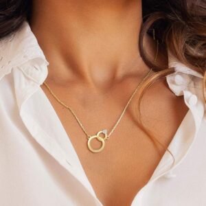 AGVANA 14K Solid Yellow Gold Diamond Two Interlocking Infinity Double Circle Dainty Pendant Necklace Fine Jewelry Christmas Birthday Gifts for Women Teen Girls Lover Wife Mom Grandma, 16+2 Inch