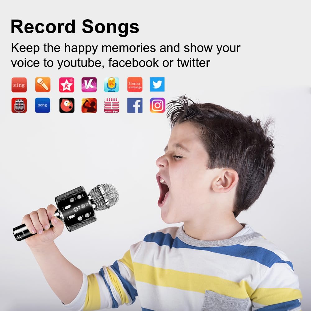 FINYIORE Microphone for Kids, Voice Changing Karaoke Micorphones Boys Girls Gifts for Kids Party Singing Microphone, White Elephant Gift for Adults