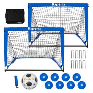 ksports soccer goal set for kids portable training equipment with net, balls, and bag for outdoor backyard football, 4 x 3 feet, blue