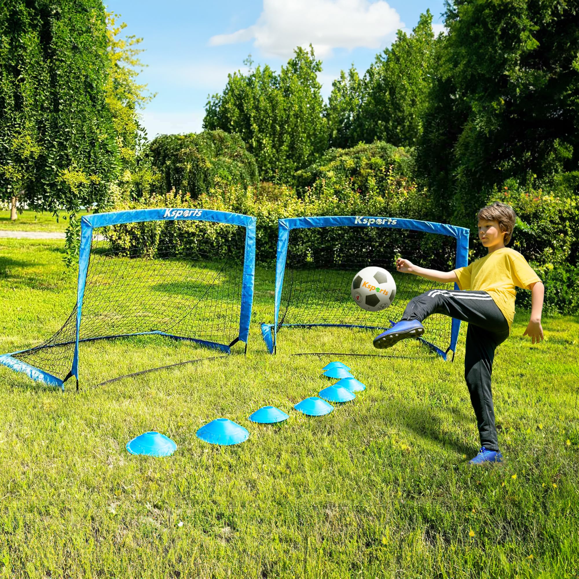 Ksports Soccer Goal Set for Kids Portable Training Equipment with Net, Balls, and Bag for Outdoor Backyard Football, 4 x 3 Feet, Blue