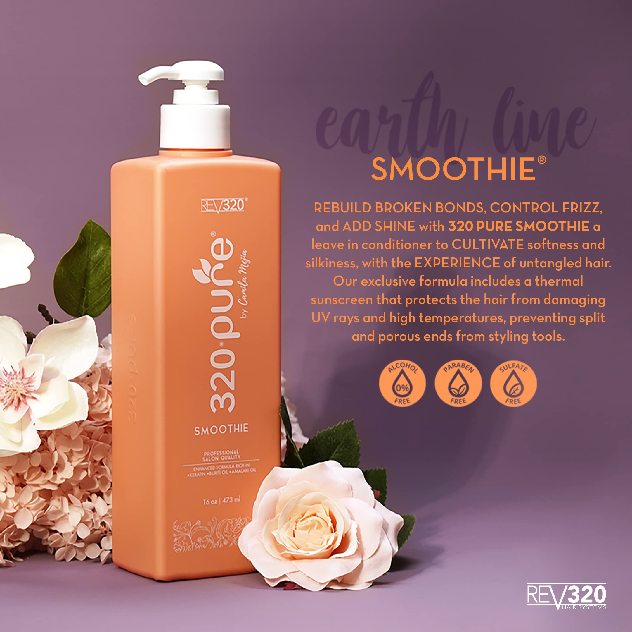 Rev320 320 Pure Smoothie - Leave In Conditioner - Pure Extracts - Frizz Control Lock In Moisture (16oz)