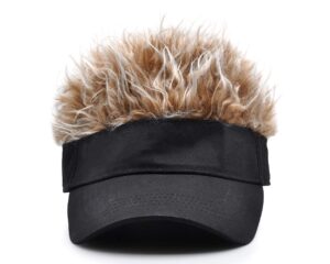 novelty visor cap adjustable visor hat with spiked wigs fake hair visor for adults (canvas and polyester, black and brown)